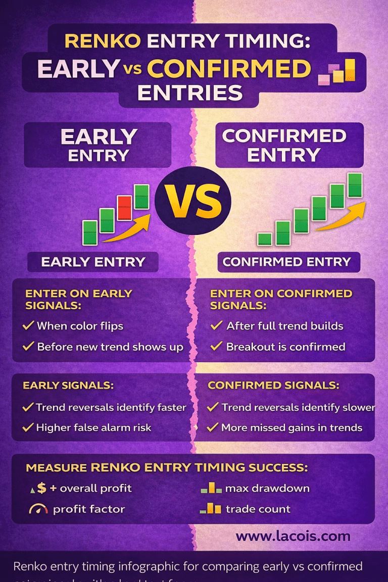 Renko entry timing: Early vs confirmed entries (TradingView backtest)